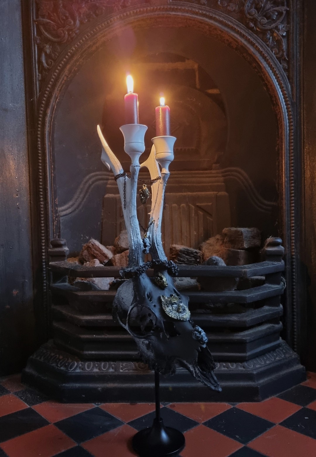 Real Roe Deer Skull Wolf Spirit Candle Holder Pagan Altar Wedding ...
