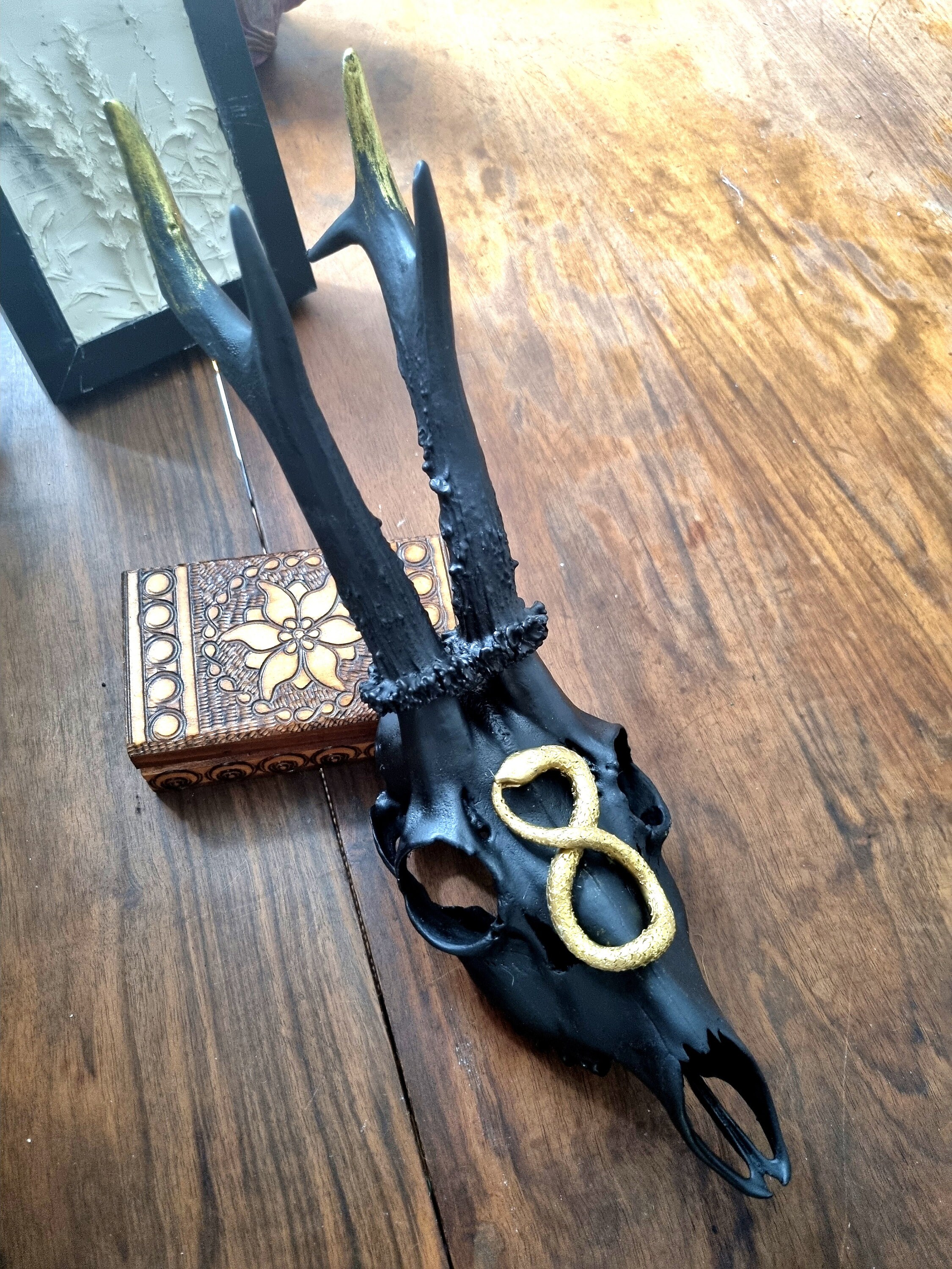 Gold Infinity Snake on the Black Deer Skull With Antlers - Etsy UK
