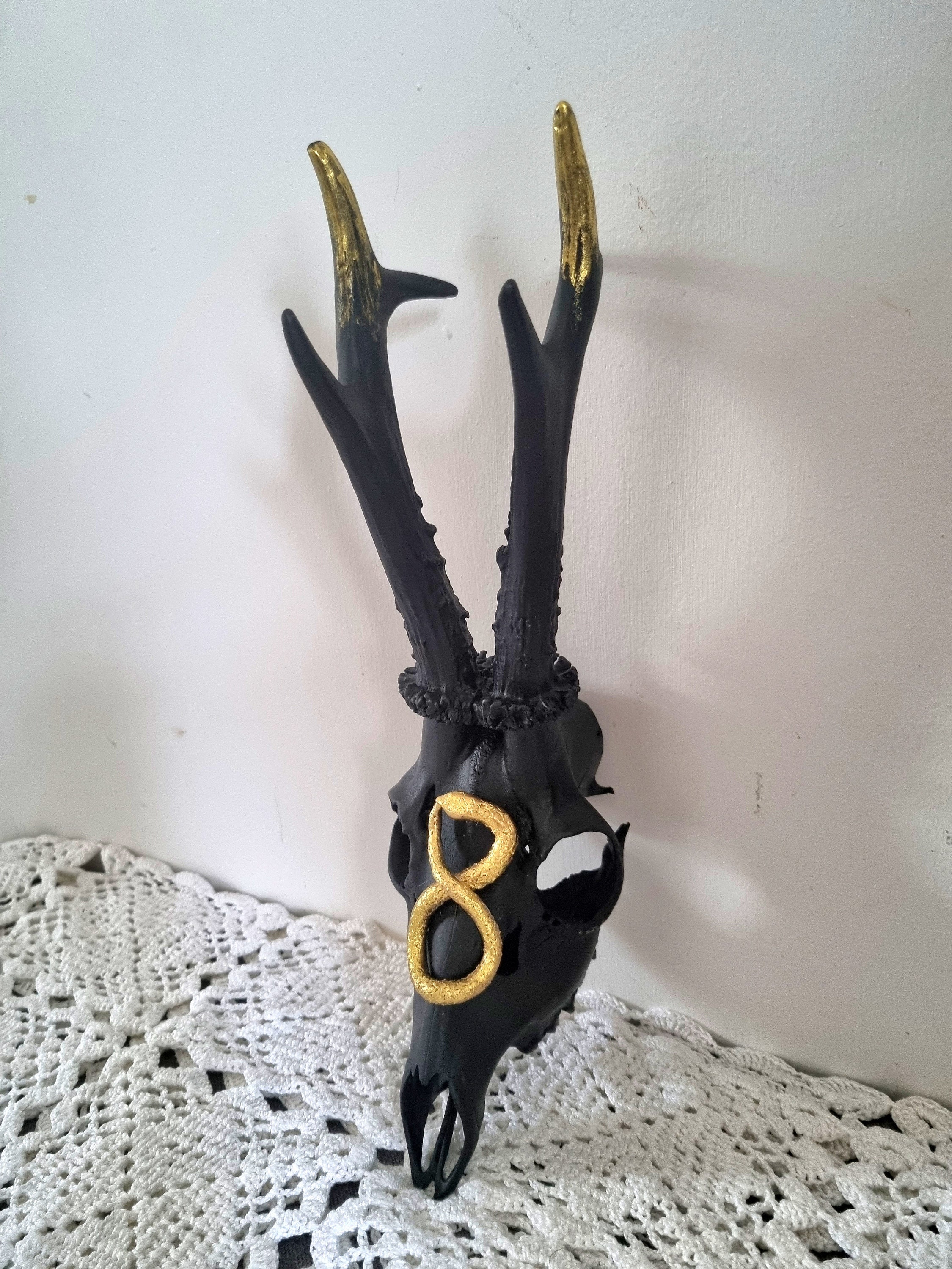 Gold Infinity Snake on the Black Deer Skull With Antlers - Etsy UK