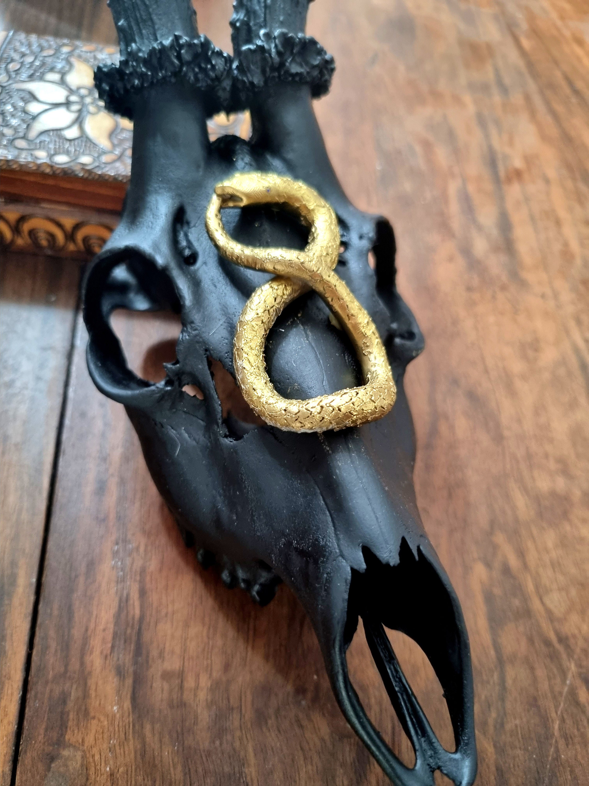 Gold Infinity Snake on the Black Deer Skull With Antlers - Etsy UK