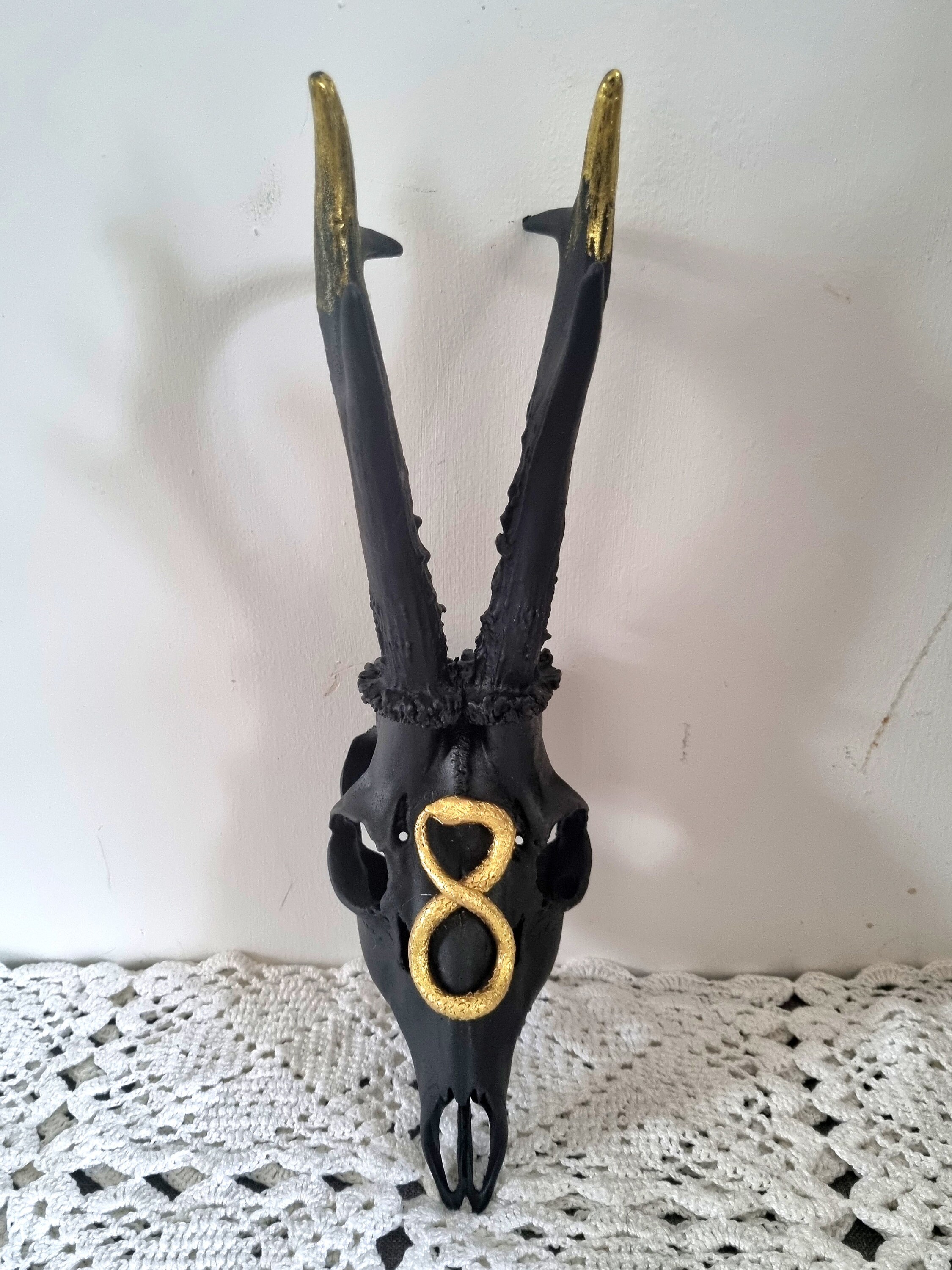 Gold Infinity Snake on the Black Deer Skull With Antlers - Etsy UK
