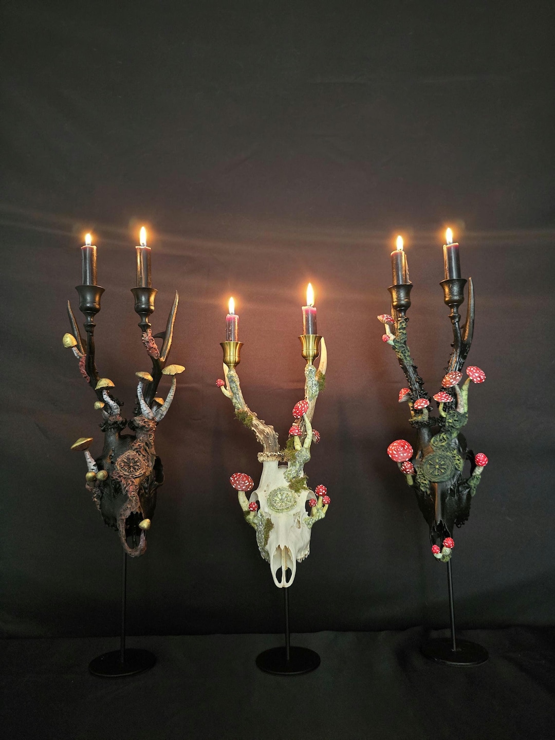 Handcrafted Roe Deer Skull Candle Holder: Gothic Enchanted Forest Decor ...
