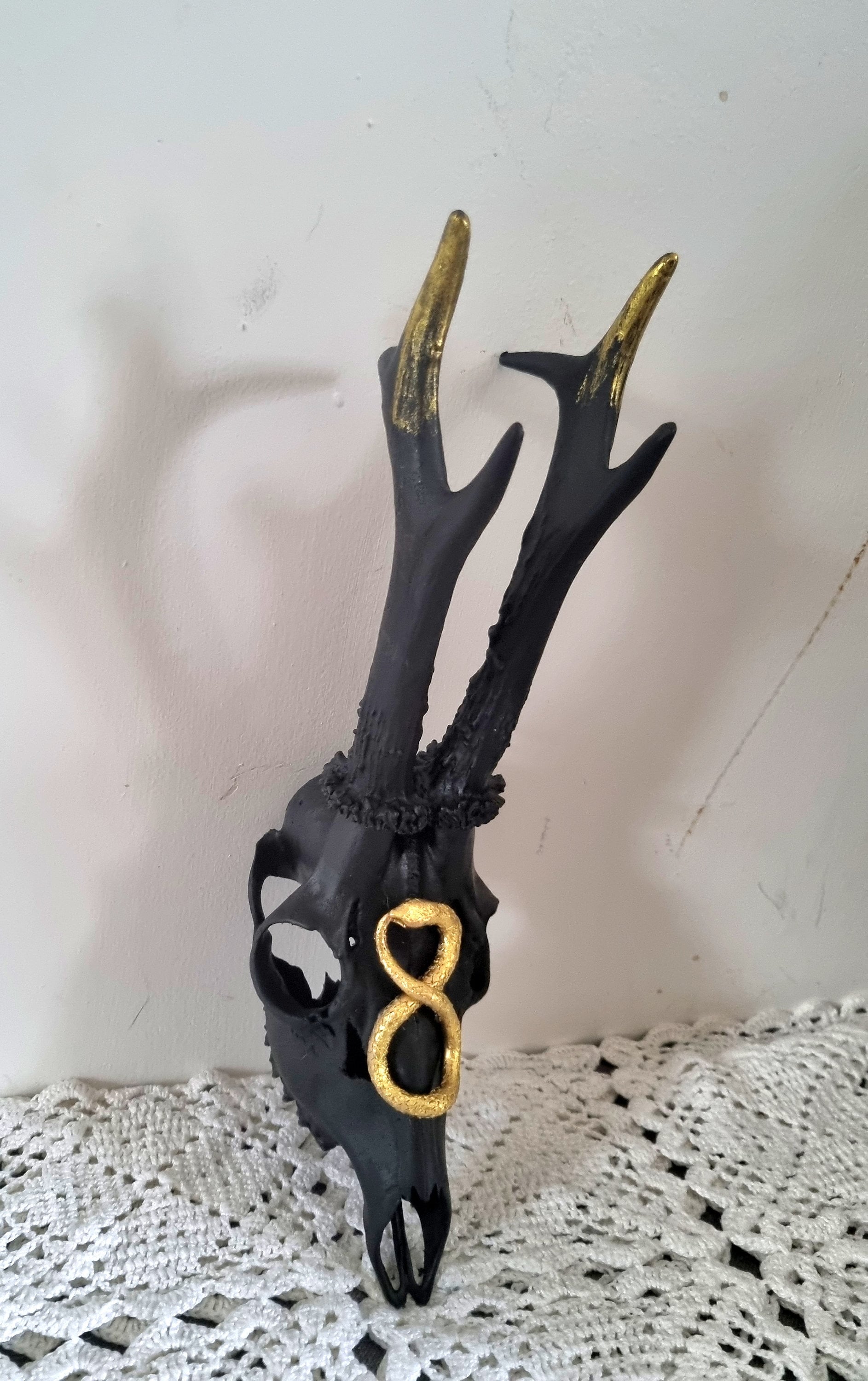 Gold Infinity Snake on the Black Deer Skull With Antlers - Etsy UK