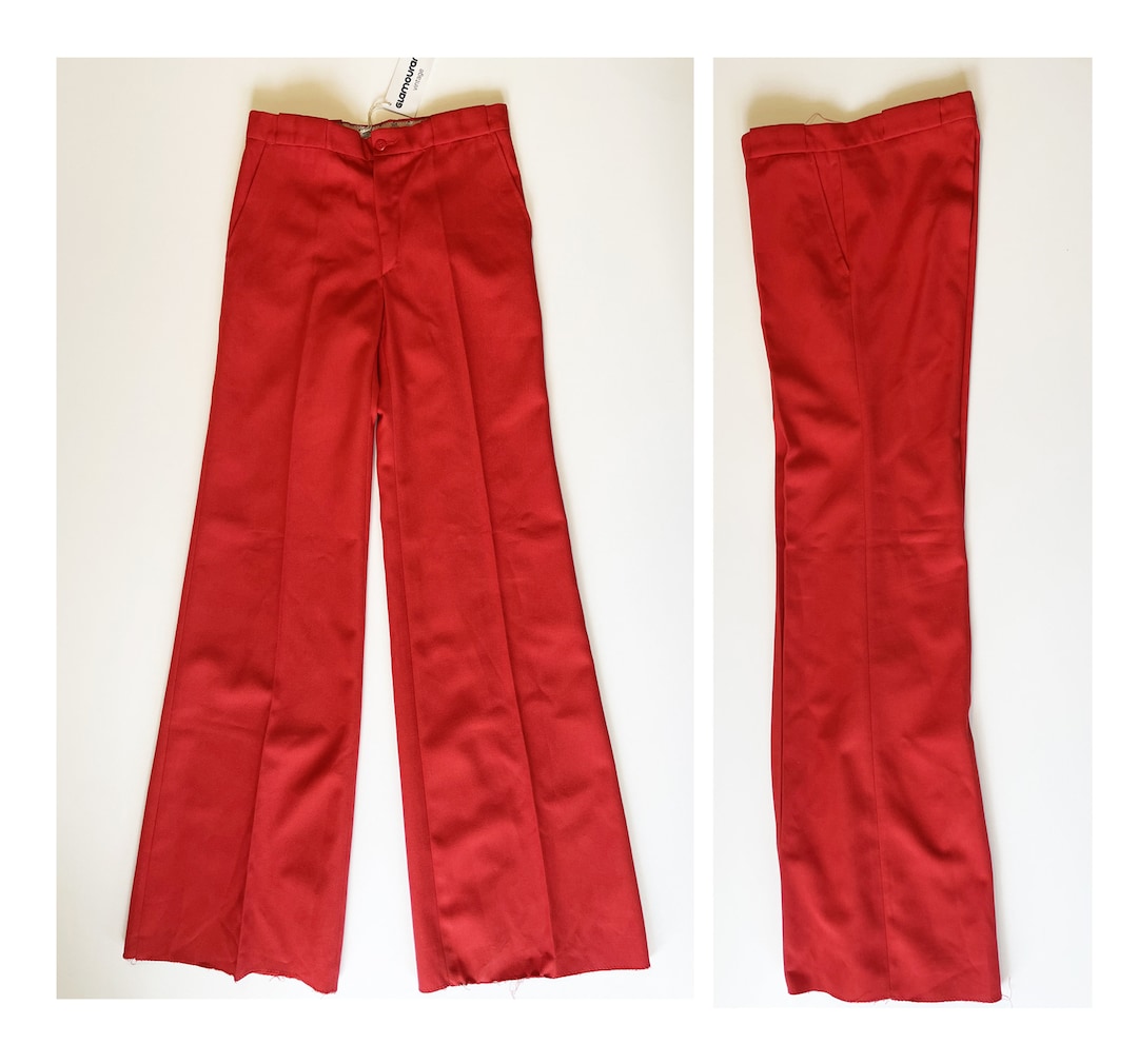 1970 Red Bell Bottom Pants, Permanent Pleats, Flared Pants and High ...