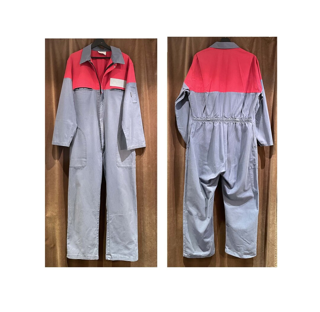 Vintage Two-tone Work Overalls Made in France, Gray and Red Cotton ...