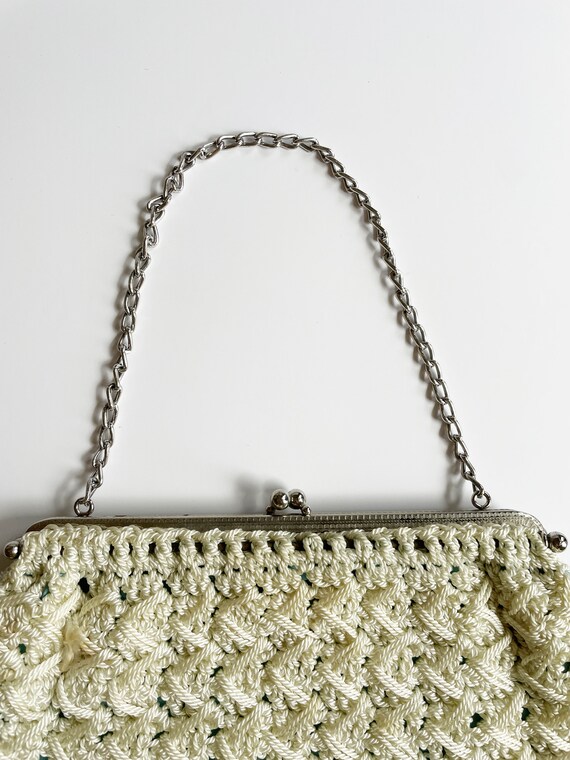 1960 pretty pale yellow crochet bag carried by hand a… - Gem