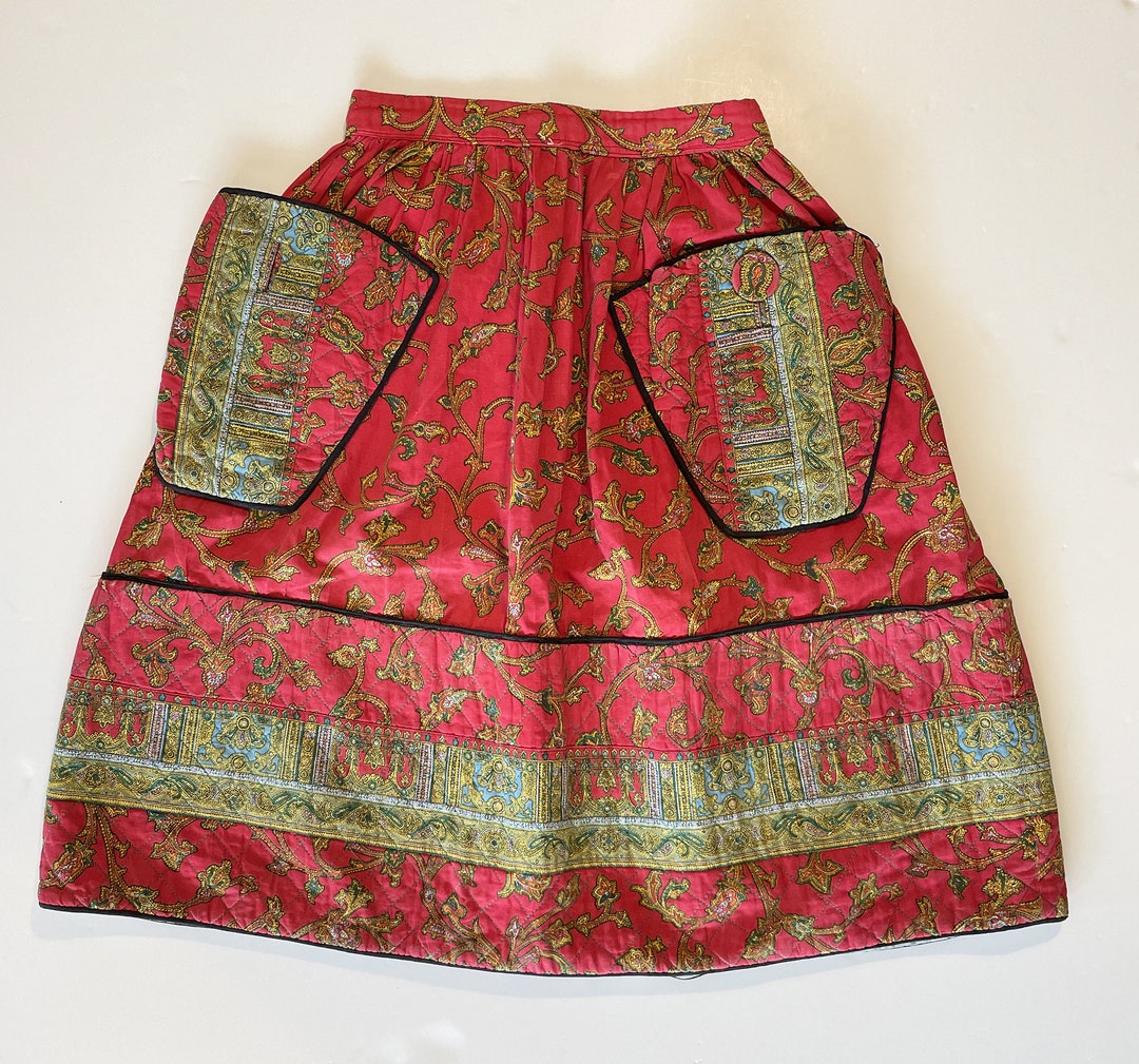 Provencal Skirt 1960, Red Printed Cotton, Hand Sewn in France, Size XS ...