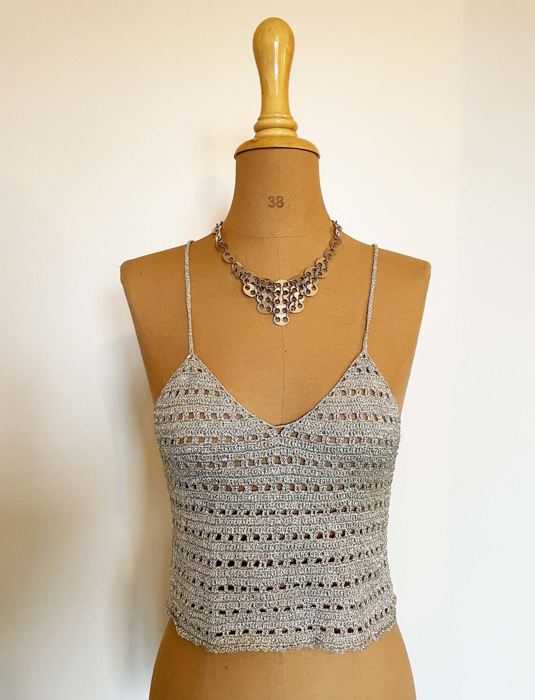 Vintage 70s Silver Lurex Crop Top in Hand-knitted Crochet / - Etsy