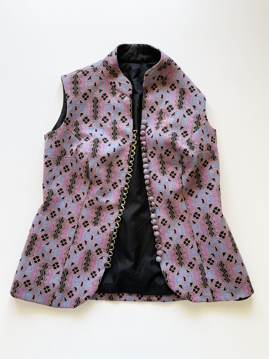 Vintage Sleeveless Vest Late 1960s, Abstract Pattern Vest With Gold ...