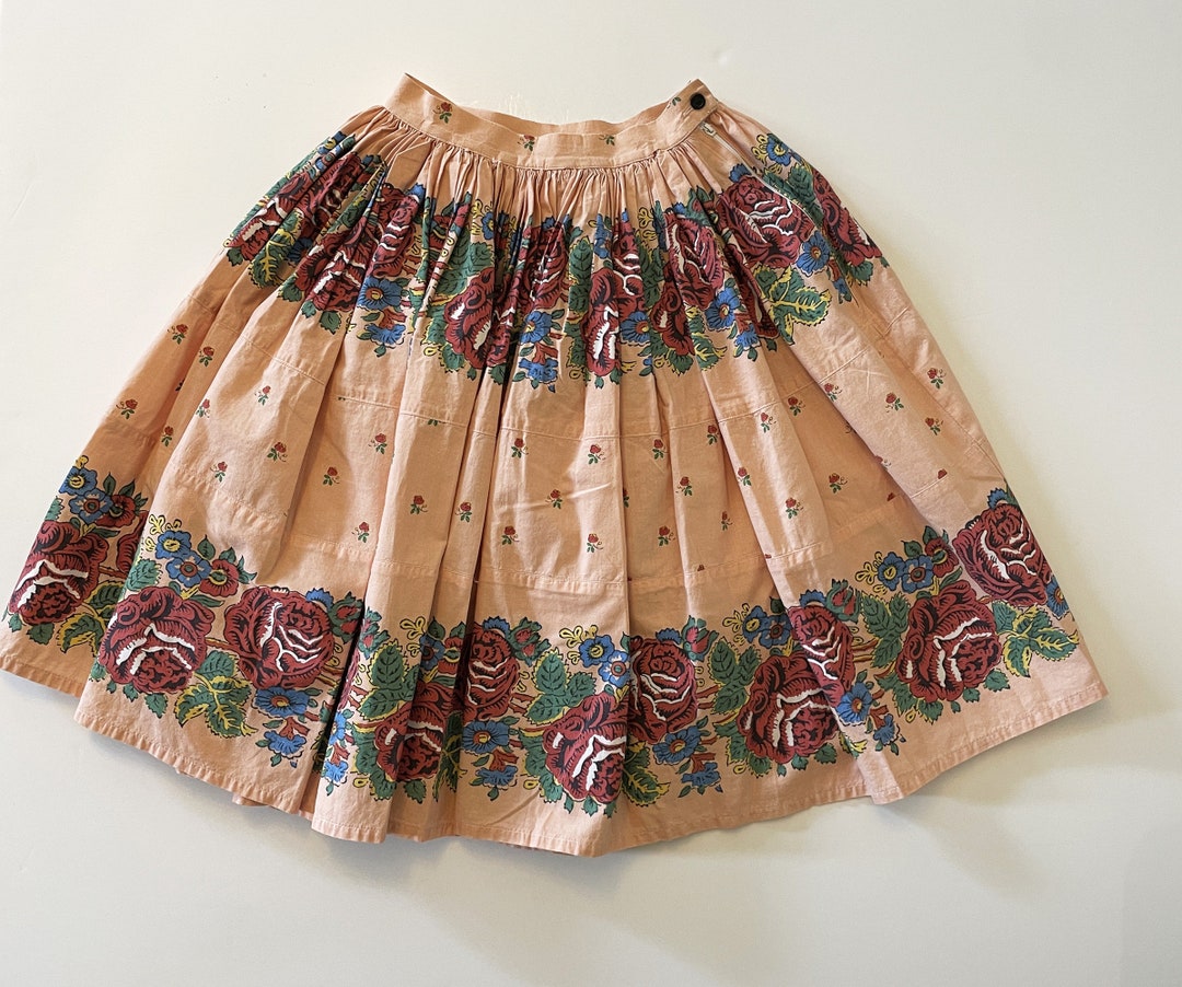 Provençal Souleiado Vintage Skirt in Printed Cotton, Pink Skirt in ...