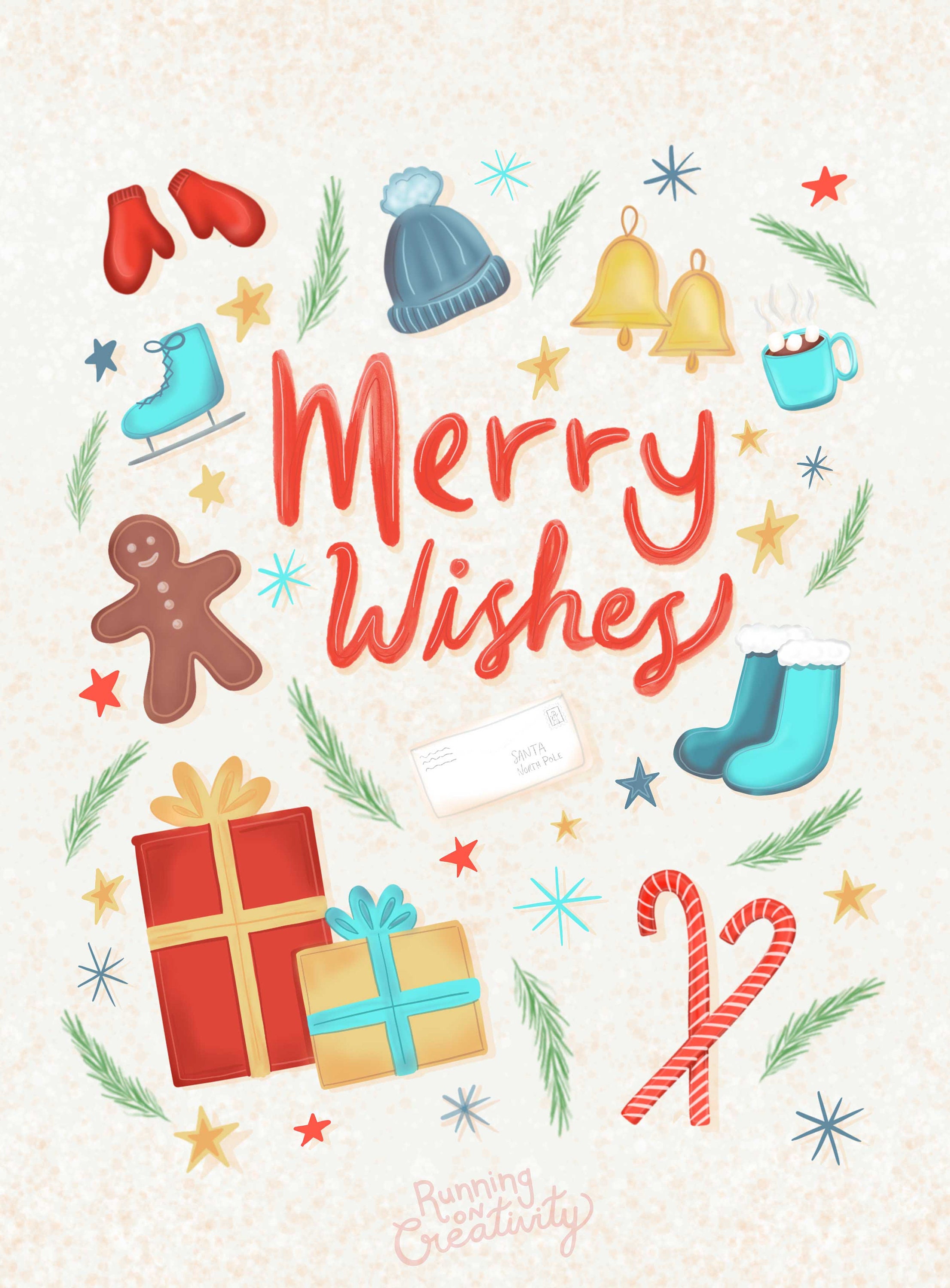 Merry Wishes Art Print, Digital Download, Christmas Decor, Holiday Wall ...