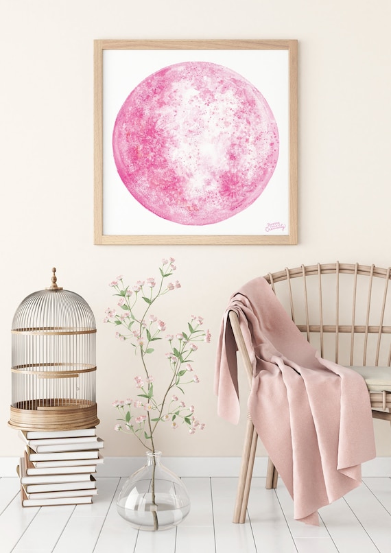 Moon Art Print Pink Moon Pink Moon Print Moon Art Wall | Etsy