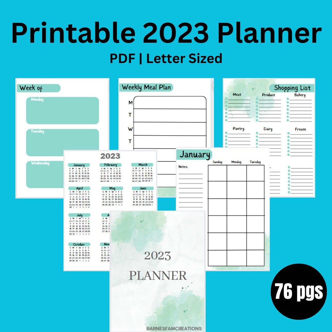 2023 Printable Planner, Fillable Watercolor Personal Planner, Weekly ...
