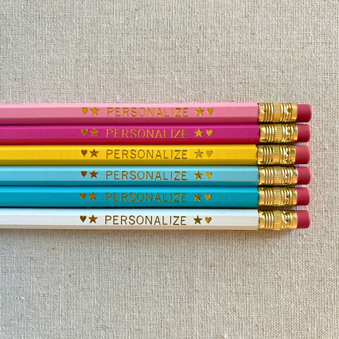 Personalized Pencil Set, 6 Custom Gold Foil Stamped Name Pencils for ...