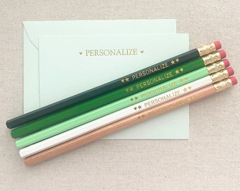 Personalized Gold Foil Stamped Notecard and Pencil Gift Set, Thank You ...