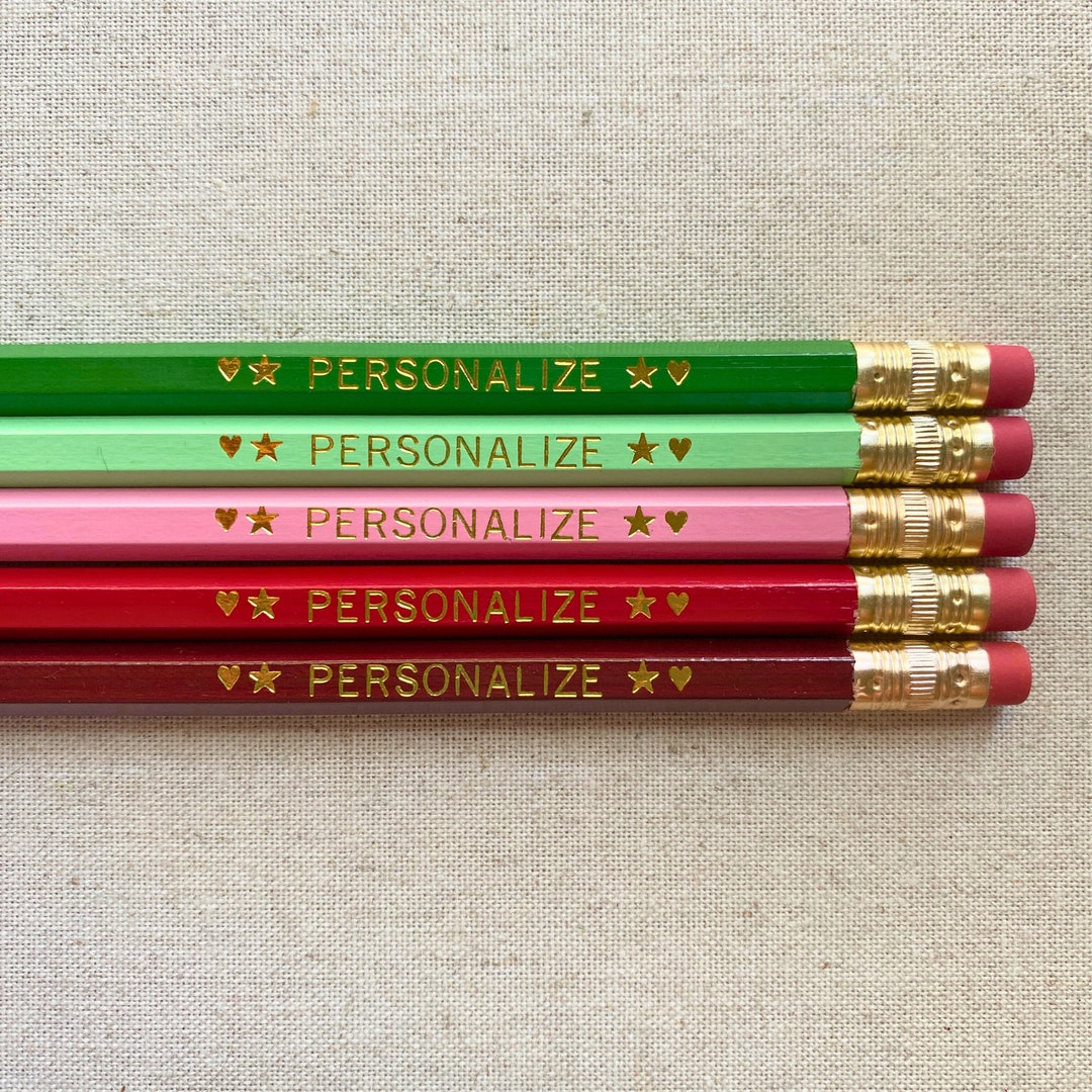 Personalized Pencil Set, 5 Custom Gold Foil Stamped Pencils for ...