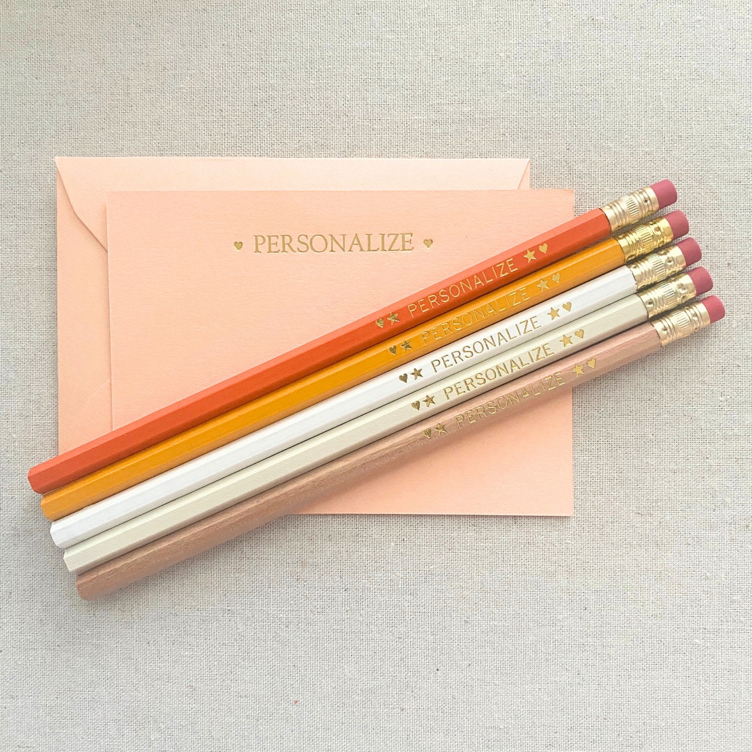 Personalized Gold Foil Stamped Notecard and Pencil Gift Set, Thank You ...