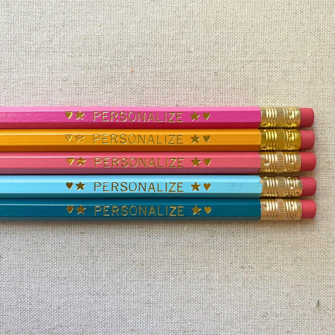Personalized Pencil Set: 5 Gold Foil Stamped Pencils, Engraved ...