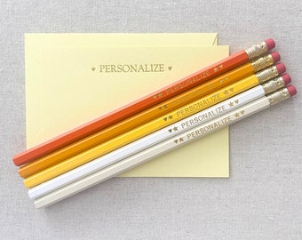 Personalized Gold Foil Stamped Notecard and Pencil Gift Set, Thank You ...