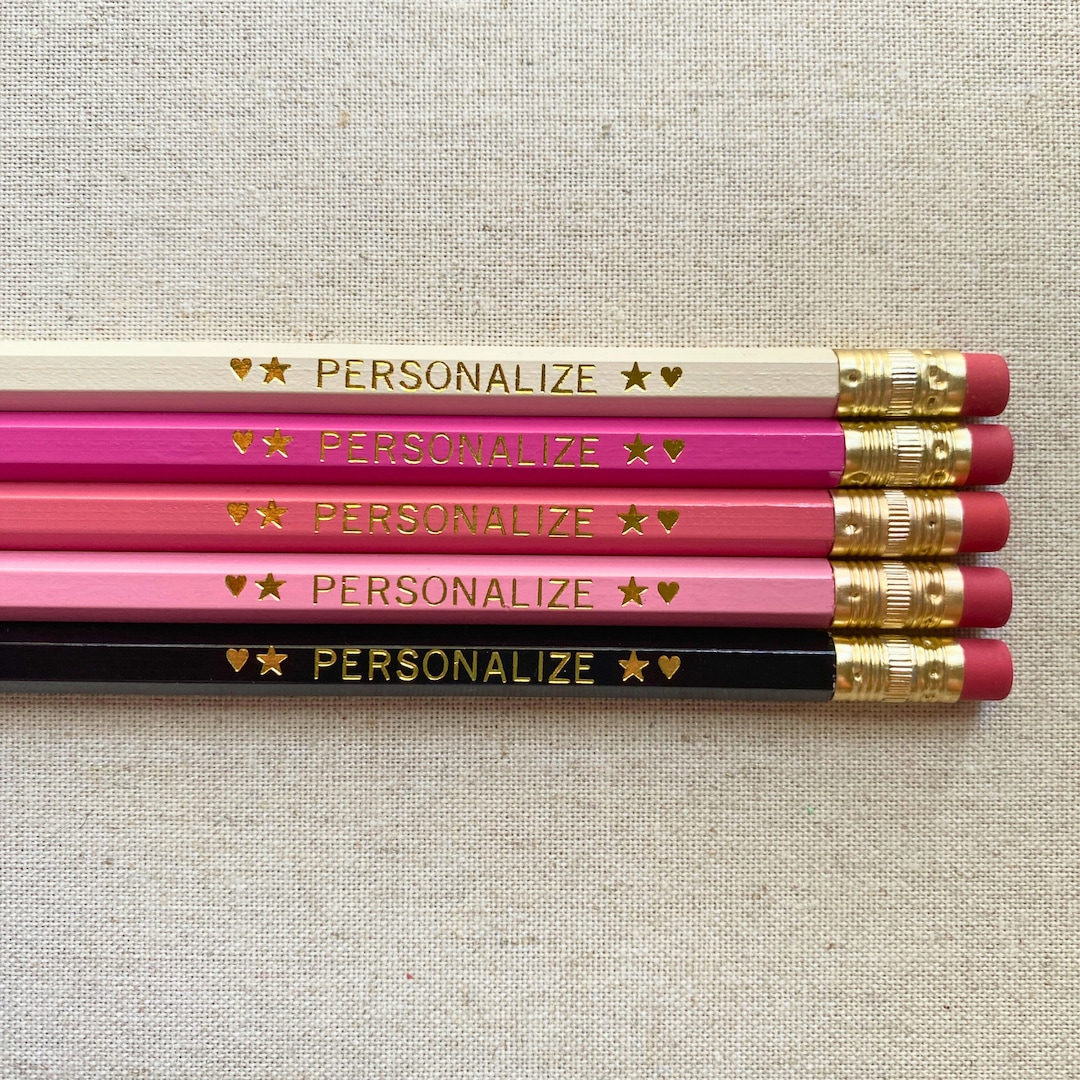 Personalized Pencil Set, 5 Custom Gold Foil Stamped Pencils for ...