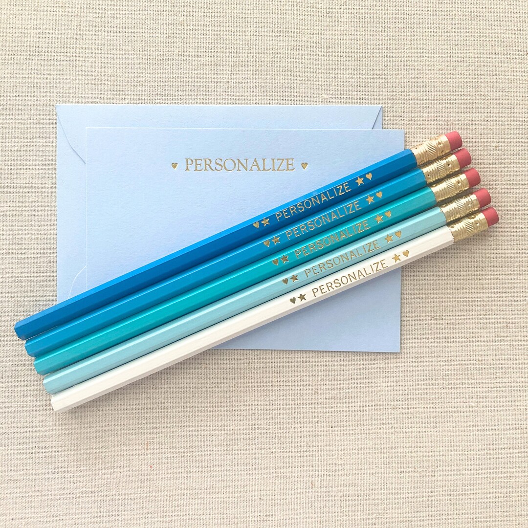 Personalized Gold Foil Stamped Notecard and Pencil Gift Set, Thank You ...