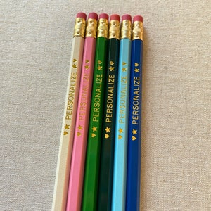 Personalized Pencil Set, 6 Custom Gold Foil Stamped Pencils for ...
