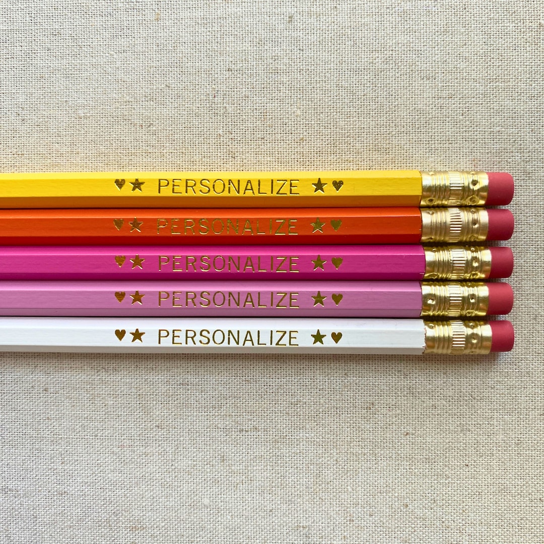 Personalized Pencil Set, 5 Custom Gold Foil Stamped Pencils for ...