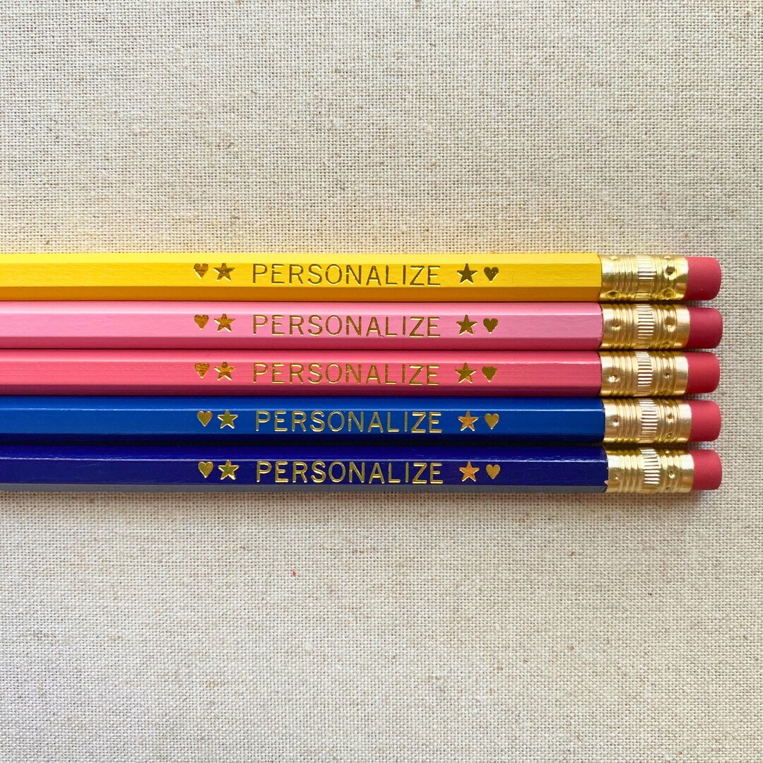 Personalized Pencil Set, 5 Custom Gold Foil Stamped Pencils for ...