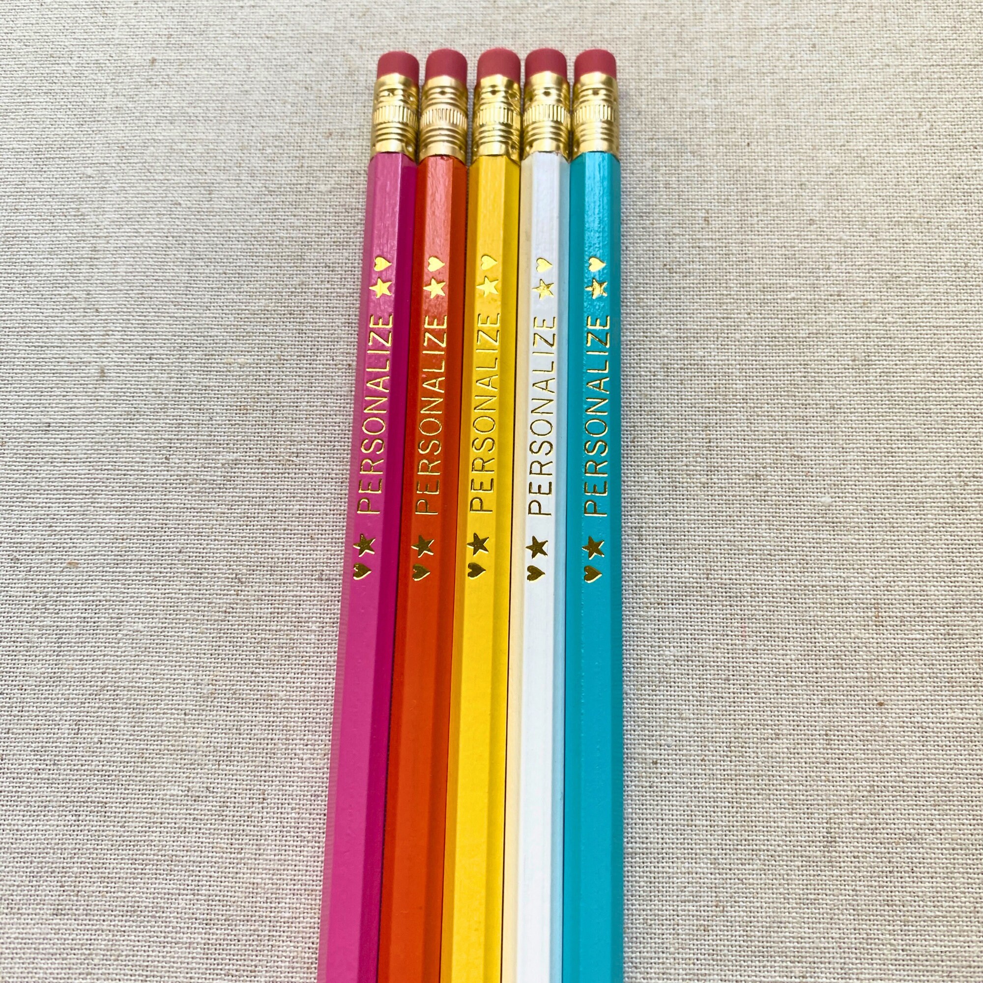 Personalized Pencil Set, 5 Custom Gold Foil Stamped Pencils for ...