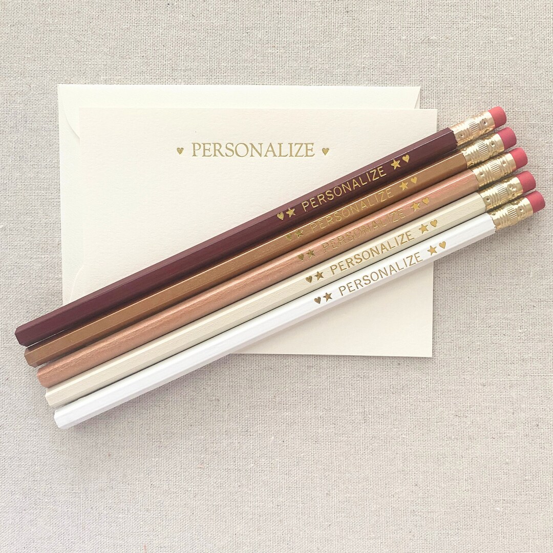 Personalized Gold Foil Stamped Notecard and Pencil Gift Set, Thank You ...