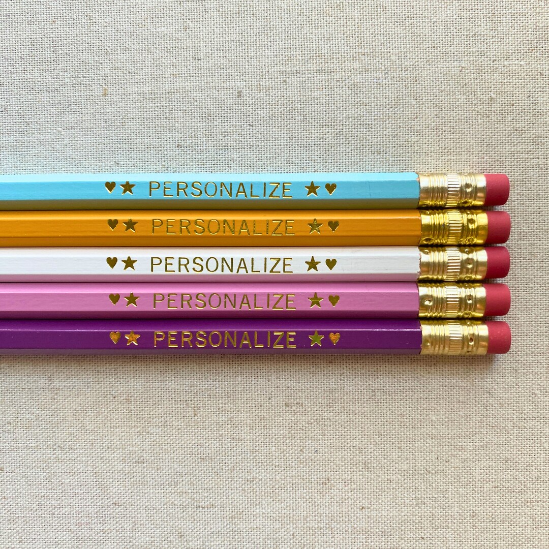 Personalized Pencil Set, 5 Custom Gold Foil Stamped Pencils for ...