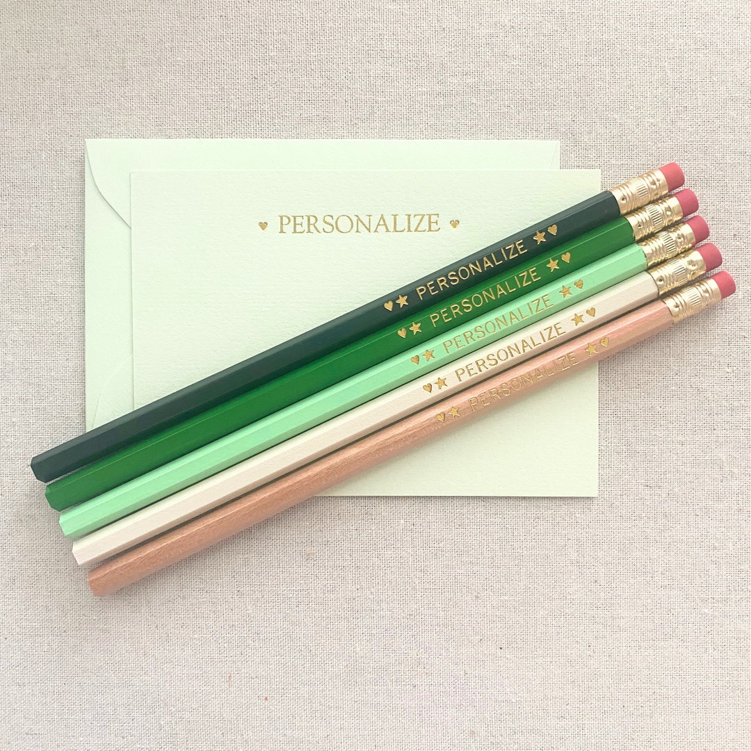 Personalized Gold Foil Stamped Notecard and Pencil Gift Set, Thank You ...