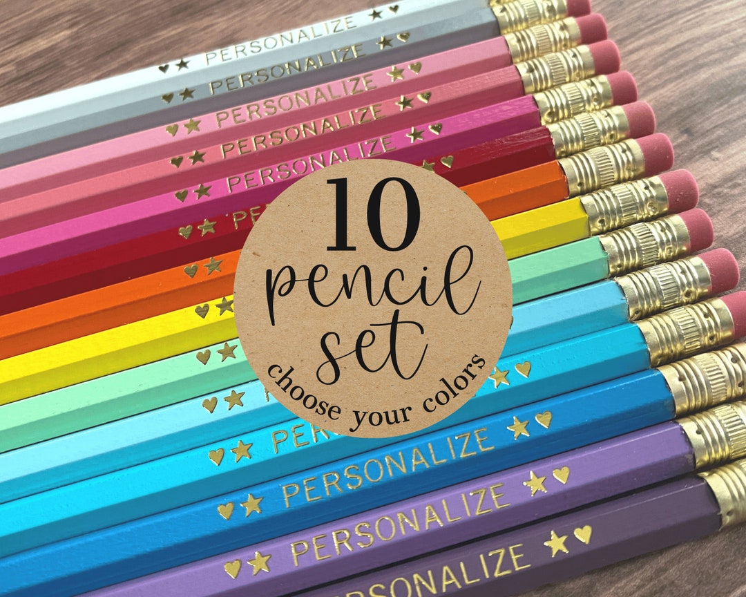 Personalized Pencils: 10-color Set, Gold Foil Embossed - Etsy