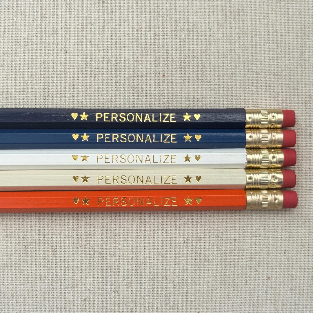 Personalized Pencil Set Includes 5 Custom Gold Foil Stamped Pencils. A ...
