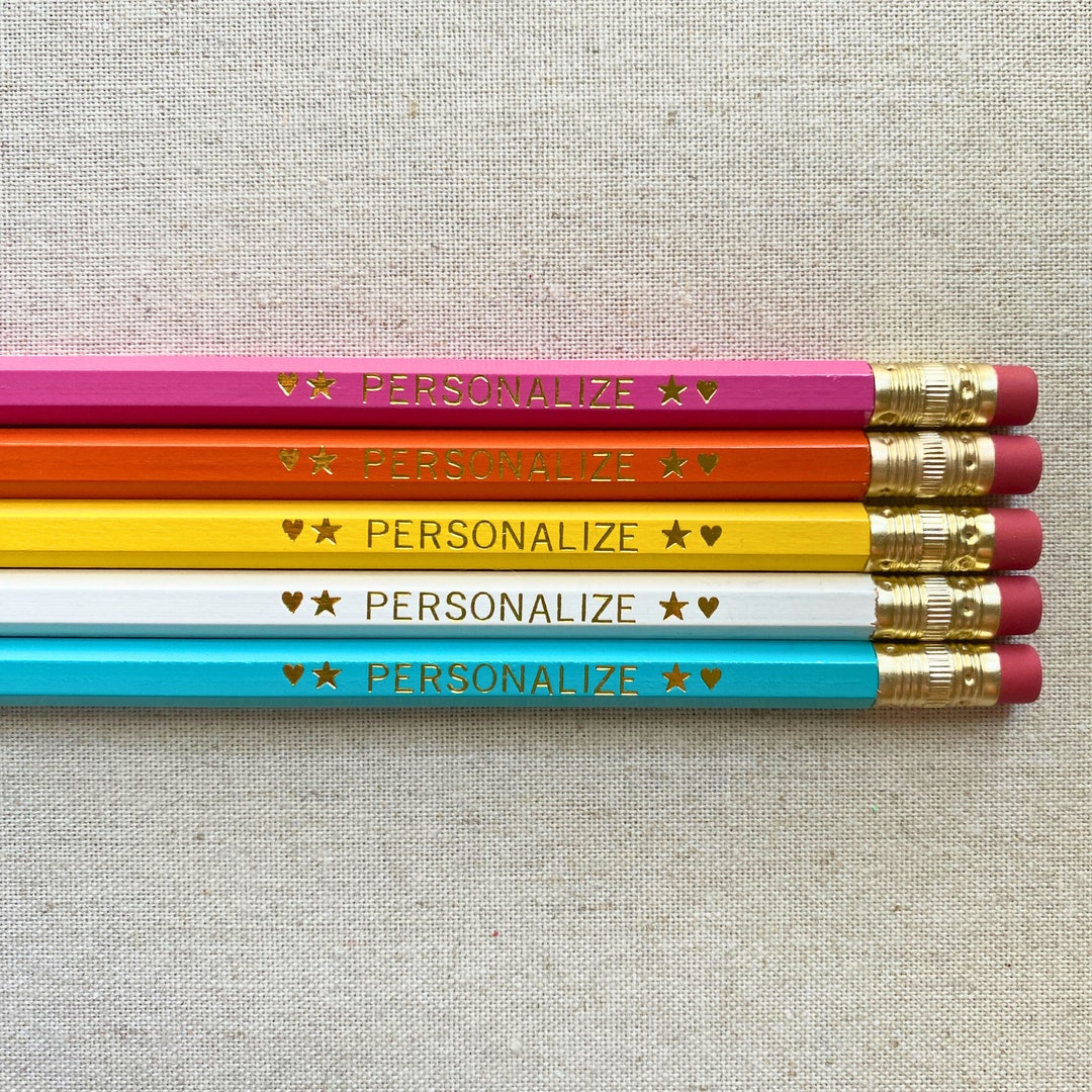 Personalized Pencil Set, 5 Custom Gold Foil Stamped Pencils for ...