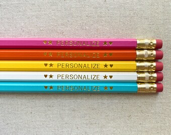 Personalized Pencil Set, 6 Custom Gold Foil Stamped Pencils for ...