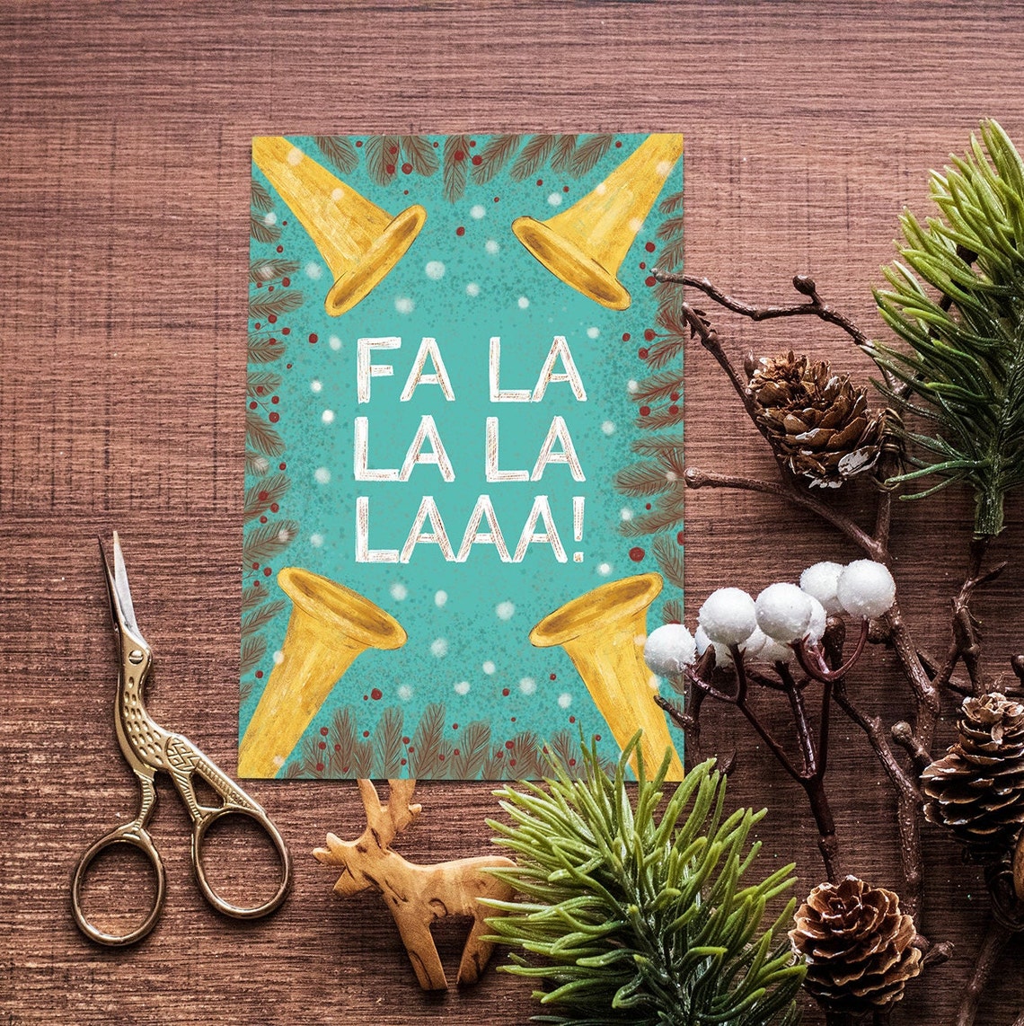 Fa La La La Christmas Card/illustrated Funny Festive Holiday Greetings ...