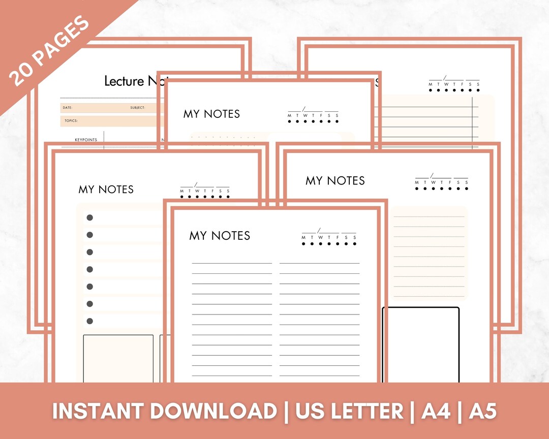 School Notes Planner, Printable Note Taking Templates for Students ...