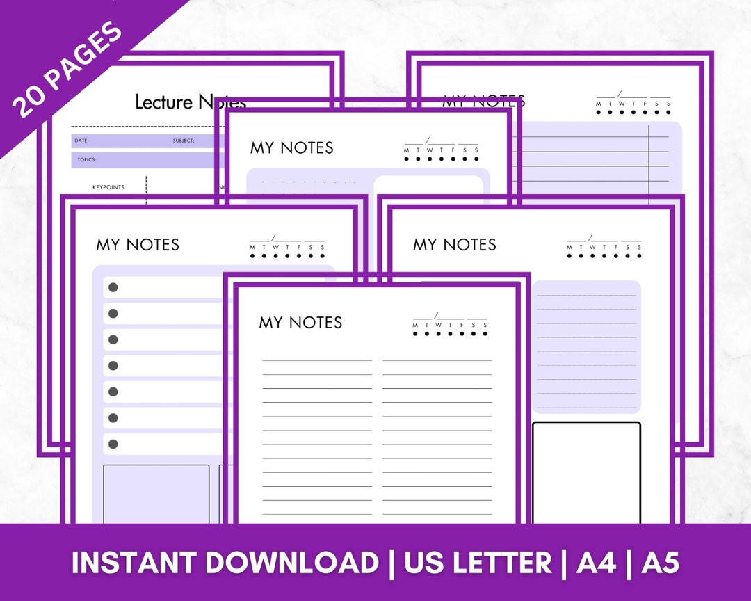 School Notes Planner, Printable Note Taking Templates for Students ...