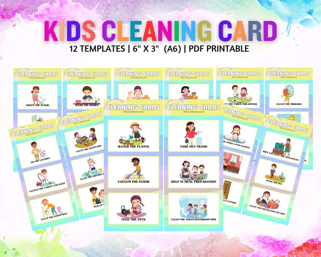 Kids Cleaning Cards A6 Inserts Cleaning Schedule Printable Chore Card ...