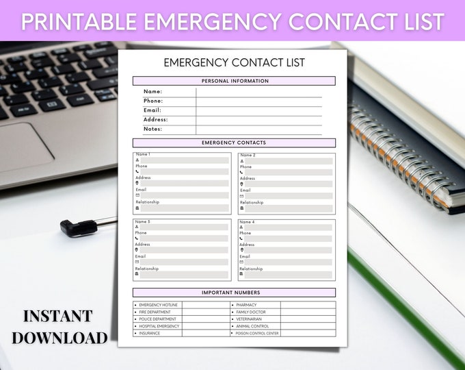 Emergency Contact Printable Form, Employee Information, Company Phone ...