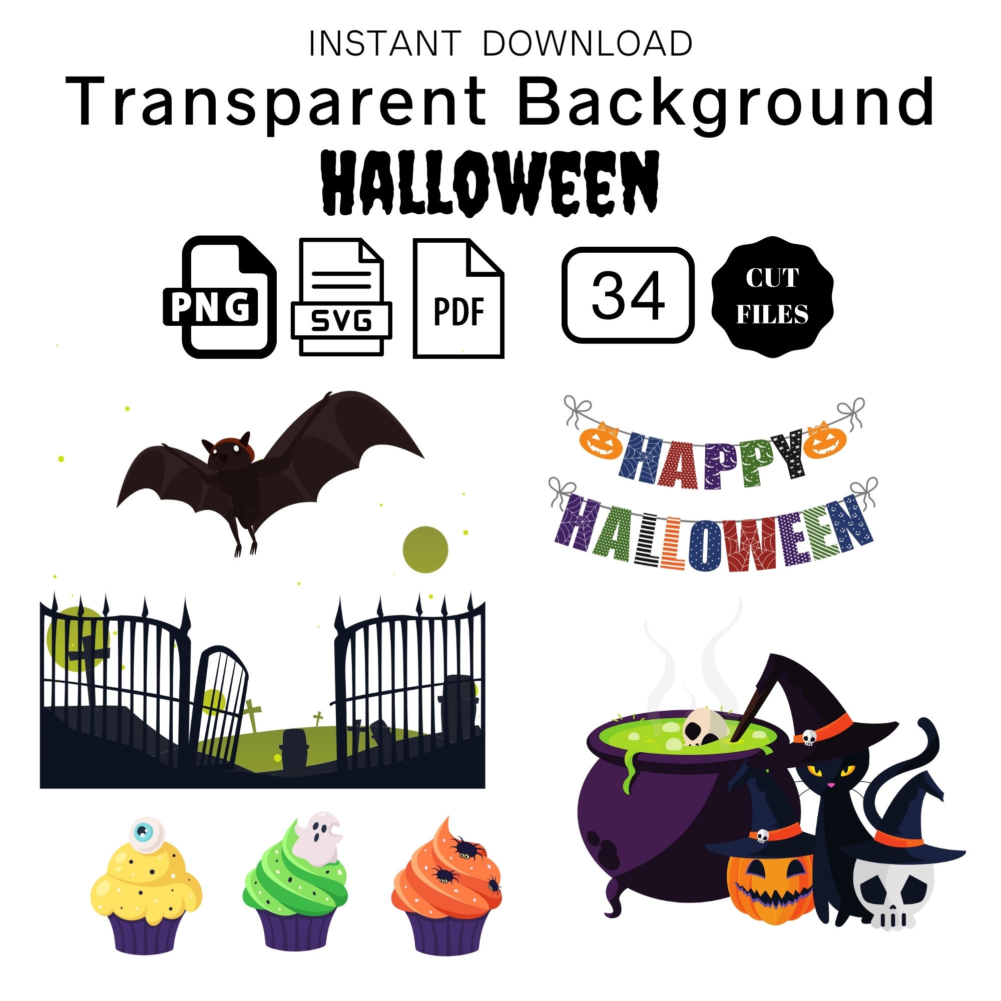 Halloween SVG Files 34 Party PNG Svg Png Pdf Clipart - Etsy