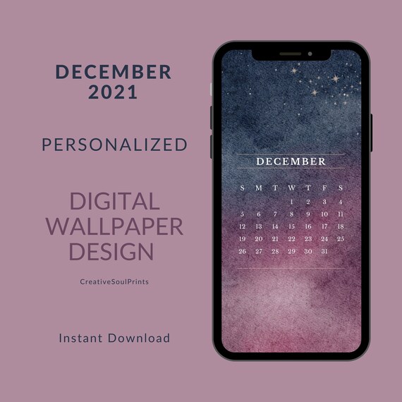 December 2021 Calendar Digital Wallpaper for Iphone Android | Etsy