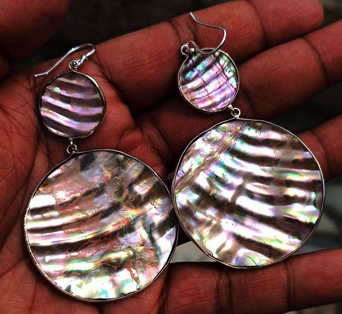 Long Pink Abalone Earrings Thin Pink Abalone Earrings 2.7 | Etsy