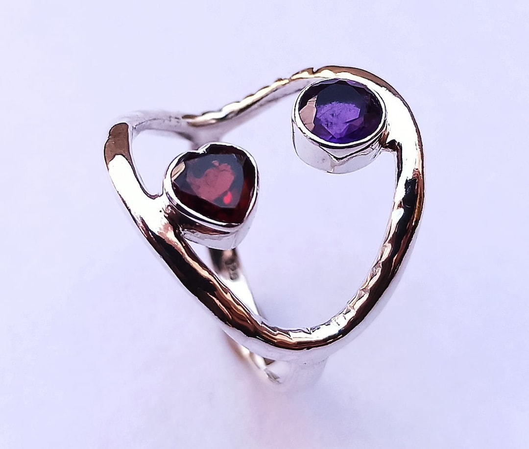 925 Sterling Silver Designer Ring With Natural Amethyst and Garnet ...