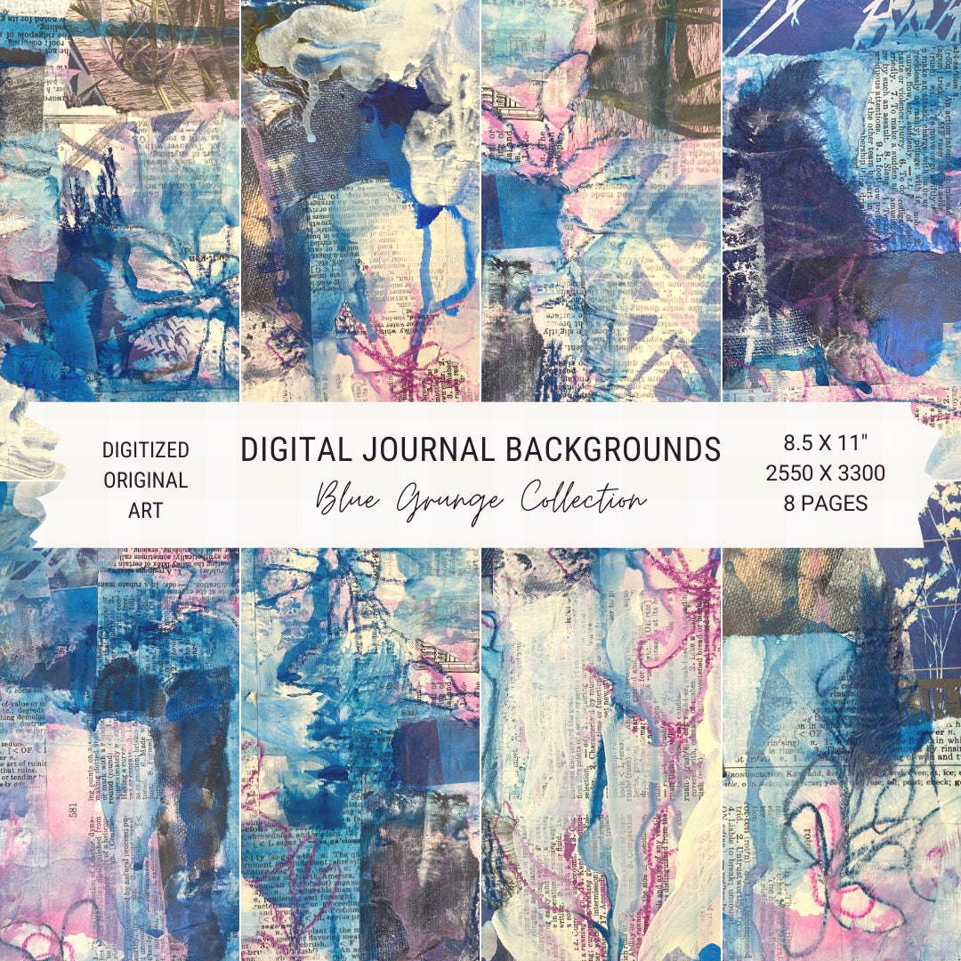 Moody Blues Digital Paper: Floral Grunge Art Journal Kit (instant ...