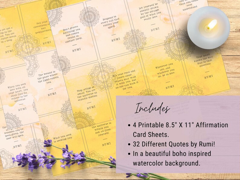 Rumi Quote Cards: Printable Washi Tape & Journal Template (digital ...