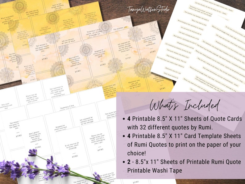 Rumi Quote Cards: Printable Washi Tape & Journal Template (digital ...