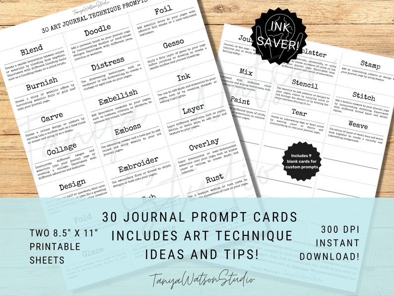 Art Journal Technique Prompt Cards: Mixed Media Inspiration (PDF & JPG ...