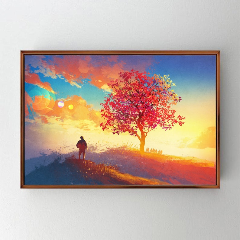 Lonely Tree on the Mountain Print on Canvas Floating Frame - Etsy
